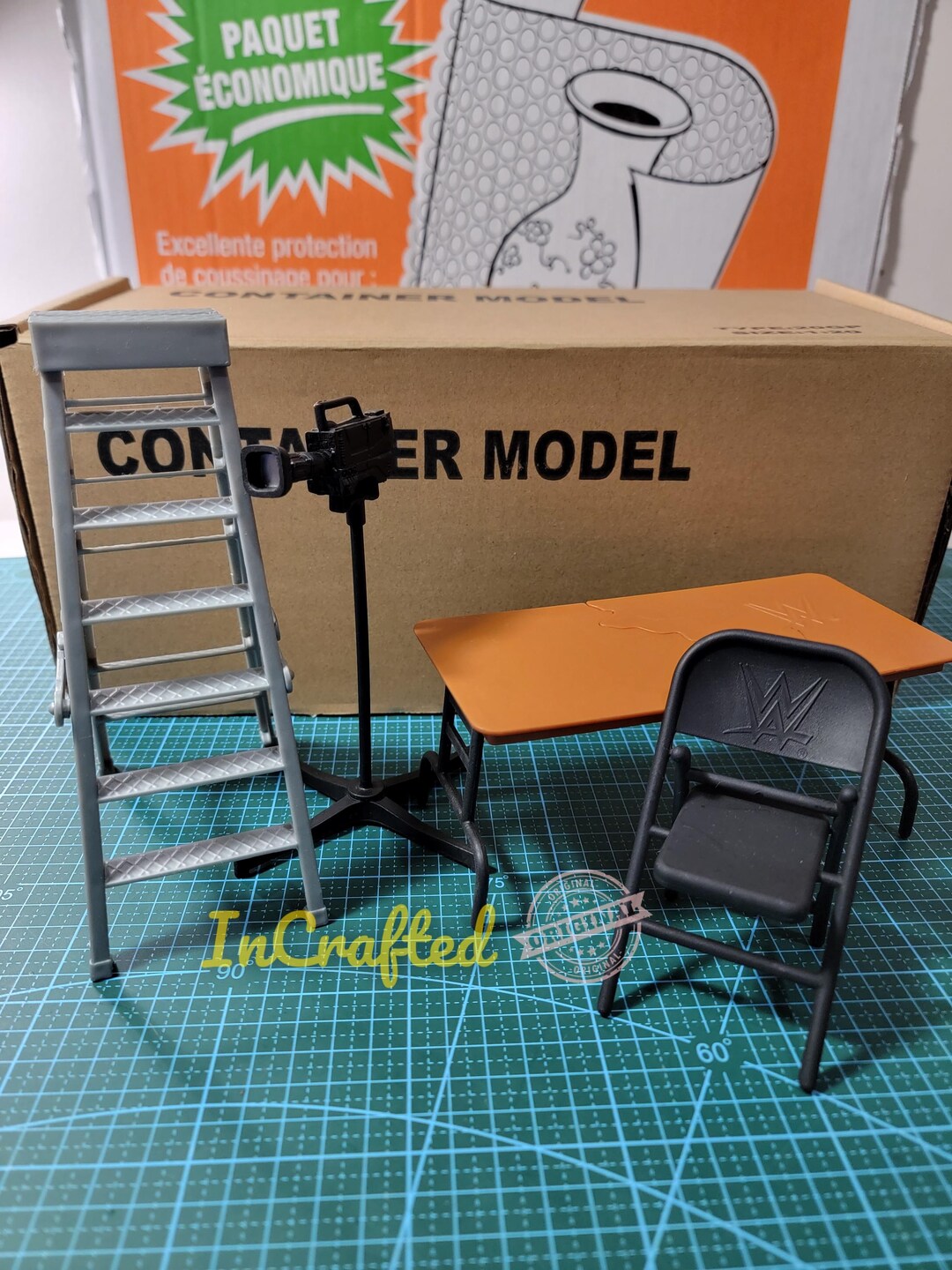 Mattel WWE Breakable Table Ladder Chair Video Recording Wrestling Toy ...