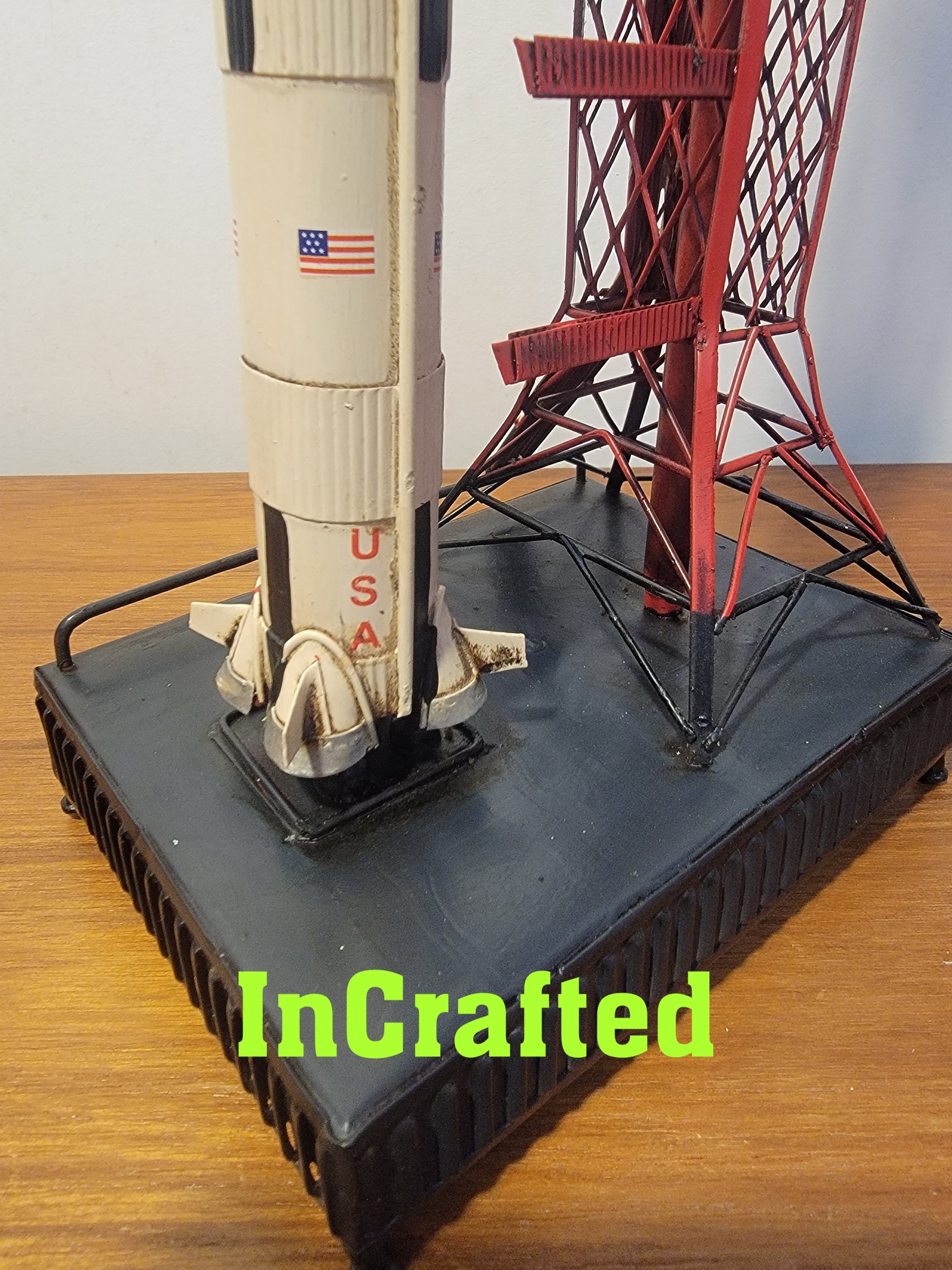 Handmade Tin Saturn V Rocket & Launch Pad Tinplate Model NASA Apollo ...