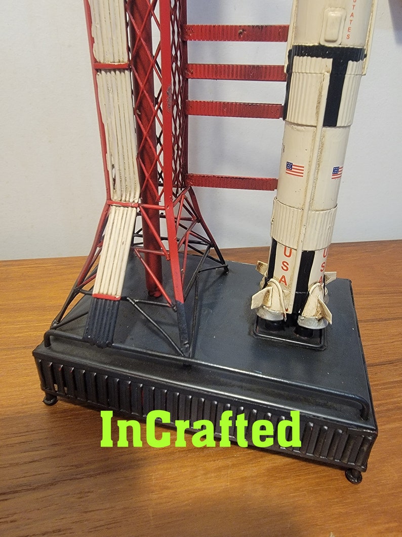 Handmade Tin Saturn V Rocket & Launch Pad Tinplate Model NASA Apollo ...
