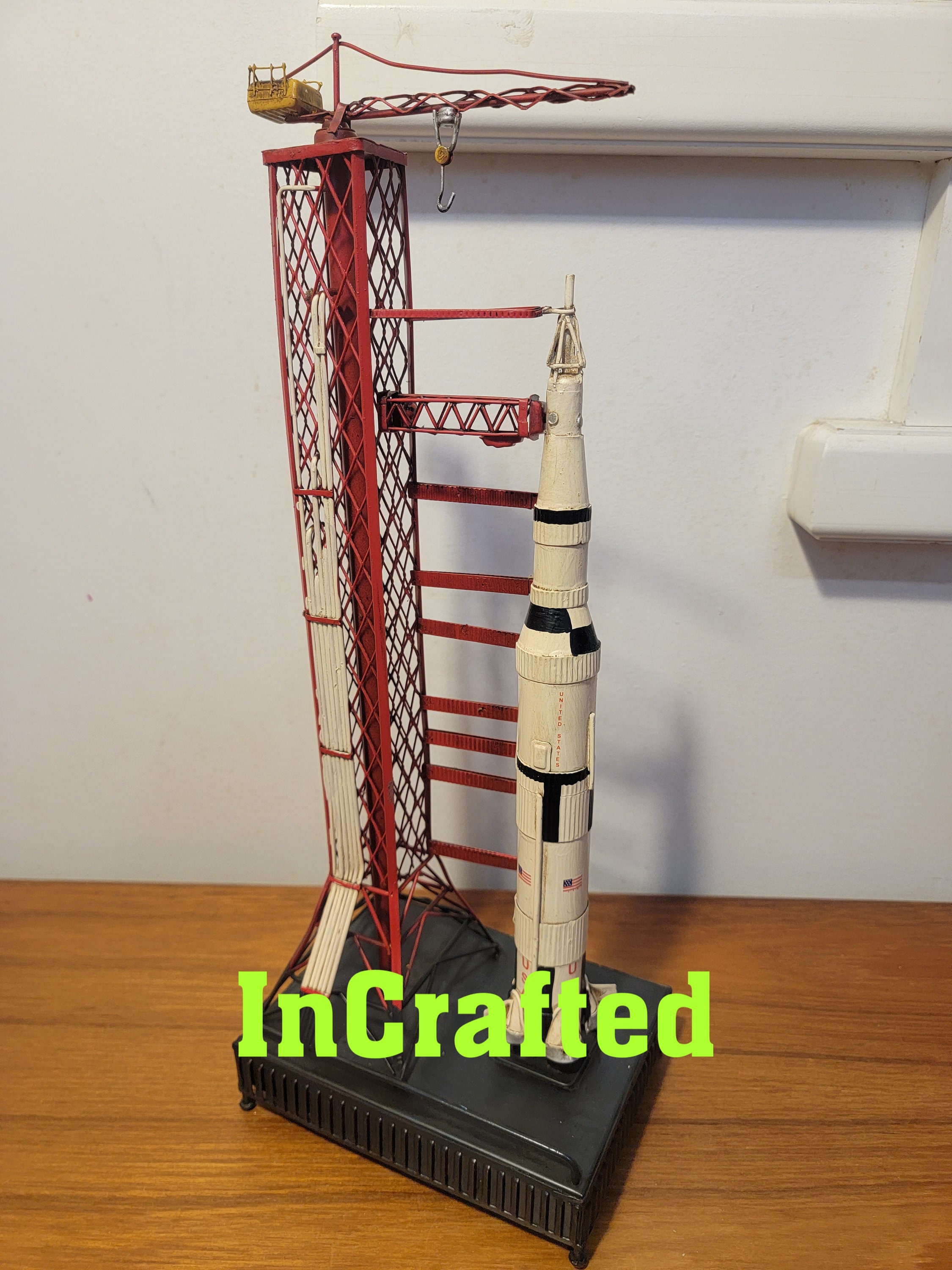 Handmade Tin Saturn V Rocket & Launch Pad Tinplate Model NASA Apollo ...