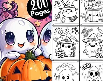 50 Halloween Kawaii Coloring Pages, Halloween Coloring Pages for Kids ...
