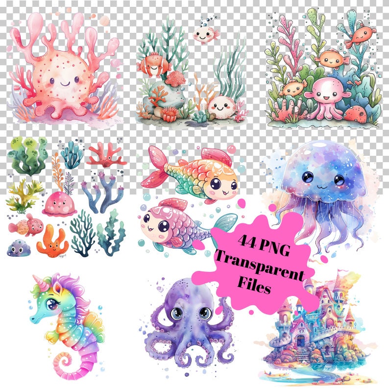 44 Cute Mermaid Clipart Bundle, Watercolor Mermaid PNG Set, Mermaid ...