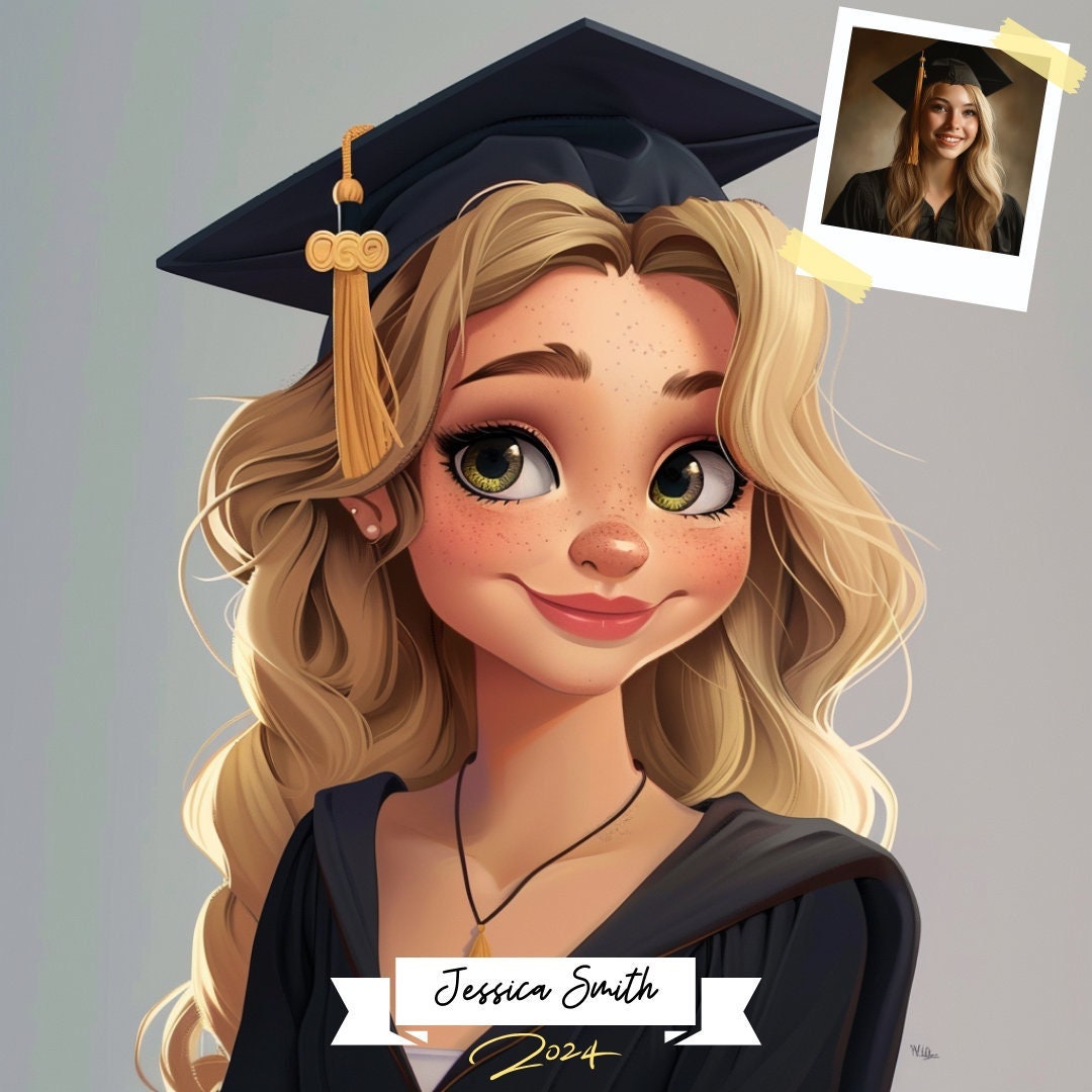 Custom Graduation Cartoon Portrait, Graduation Portrait, Graduation ...