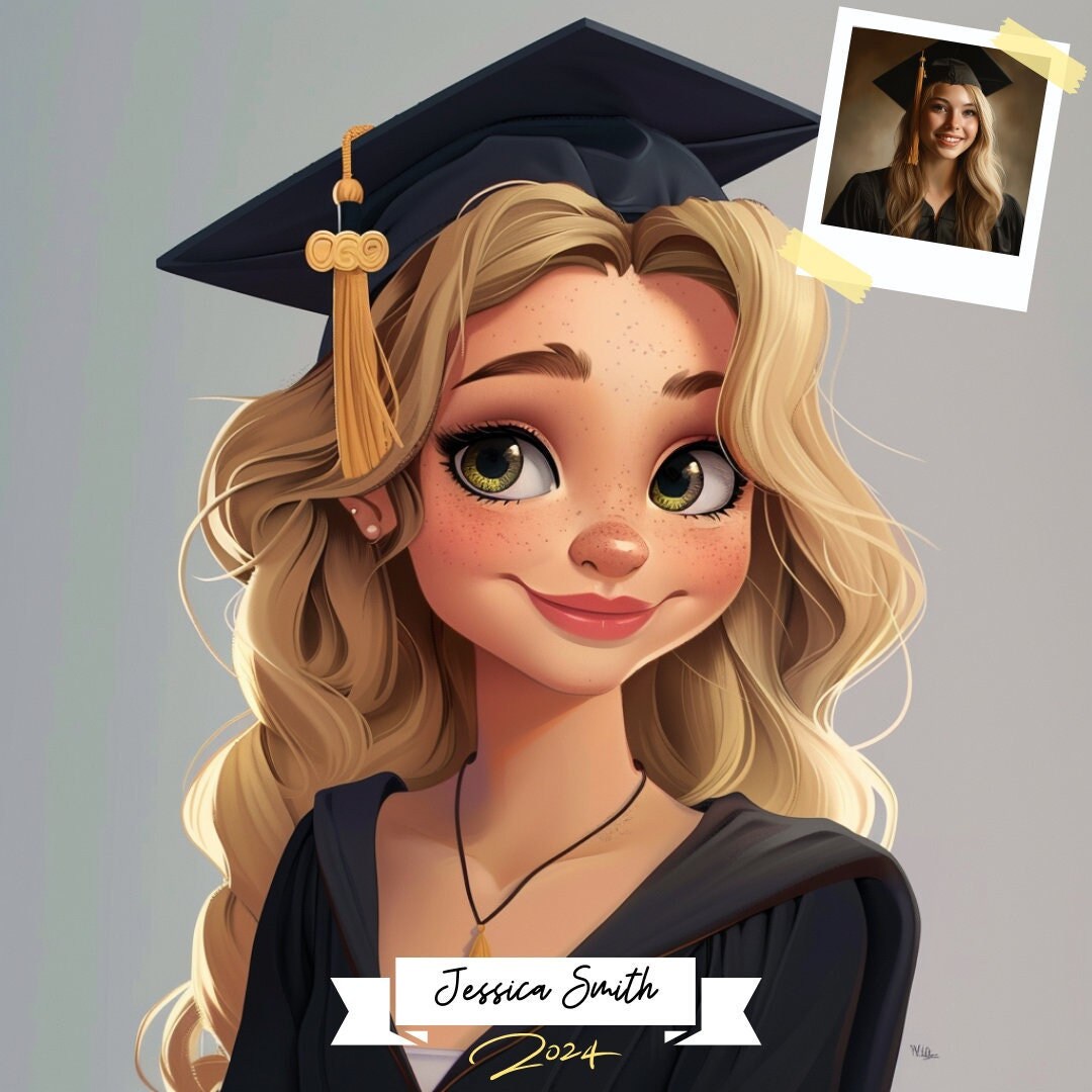 Custom Graduation Cartoon Portrait, Graduation Portrait, Graduation ...