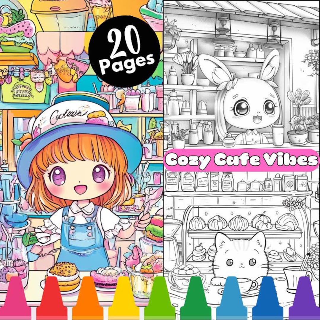 20 Kawaii Cozy Cafe Coloring Pages, Cozy Coloring Pages, Printable ...
