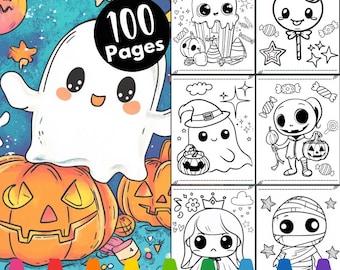 50 Halloween Kawaii Coloring Pages, Halloween Coloring Pages for Kids ...