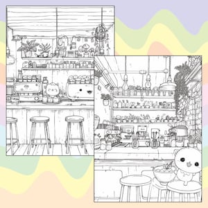 20 Kawaii Cozy Cafe Coloring Pages, Cozy Coloring Pages, Printable ...