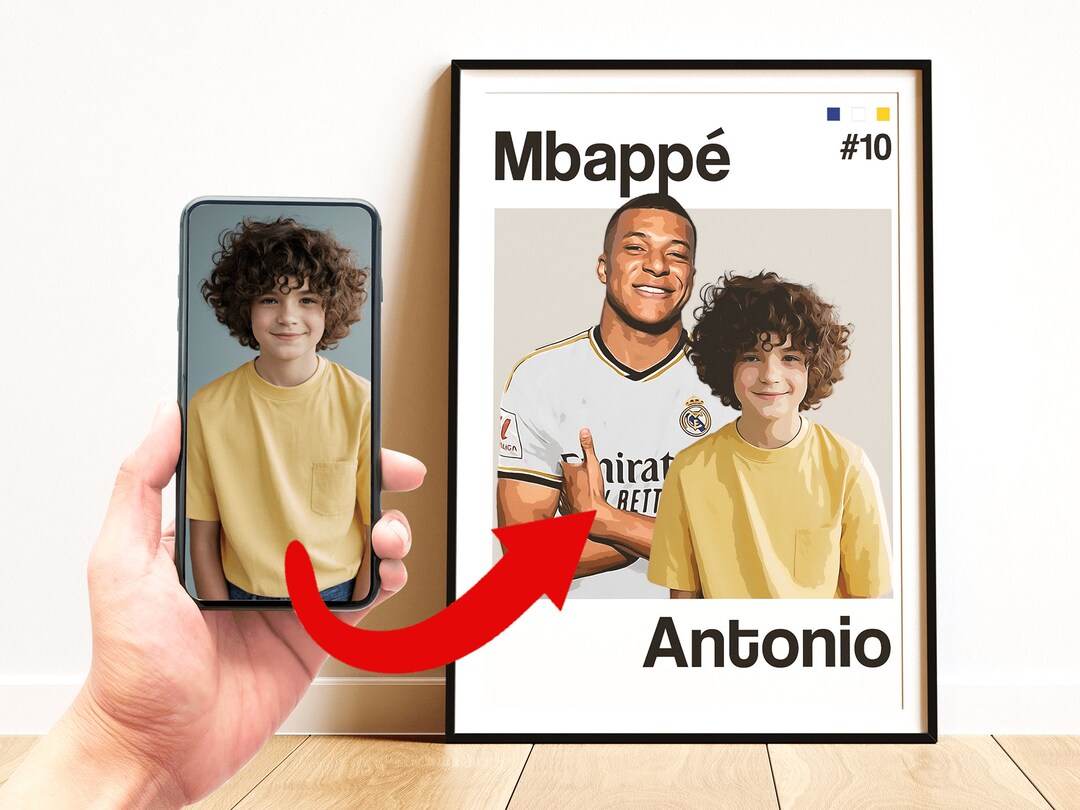 Personalized Kylian Mbappé Poster, Real Madrid, Flat Style, Printable ...