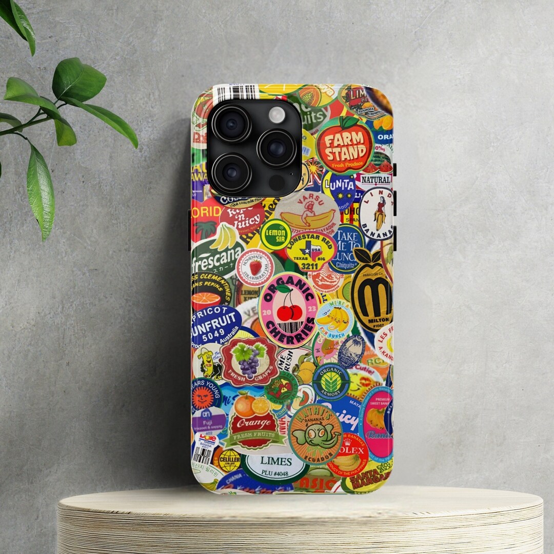 Fruit Sticker Collage Phone Case, Fruit Art Phone Cover Gift, iPhone 15 ...