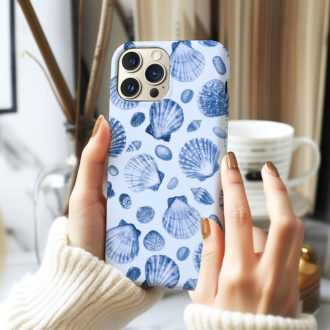 Blue Seashell Beach iPhone Case, Cute Trendy Coastal Aesthetic Summer ...