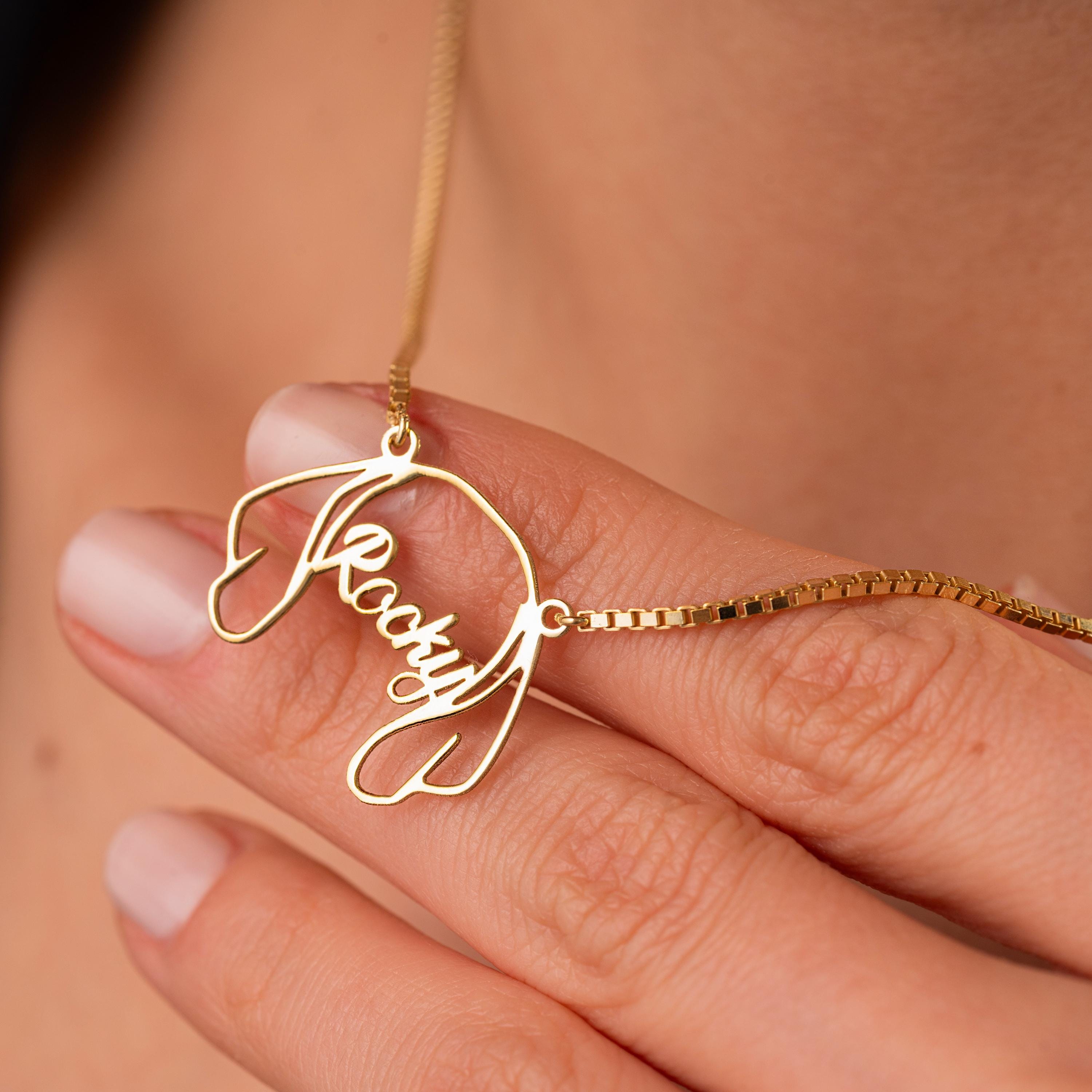 Custom Dog Name Necklace, Personalized Dog Ears Name Necklace, Pet ...