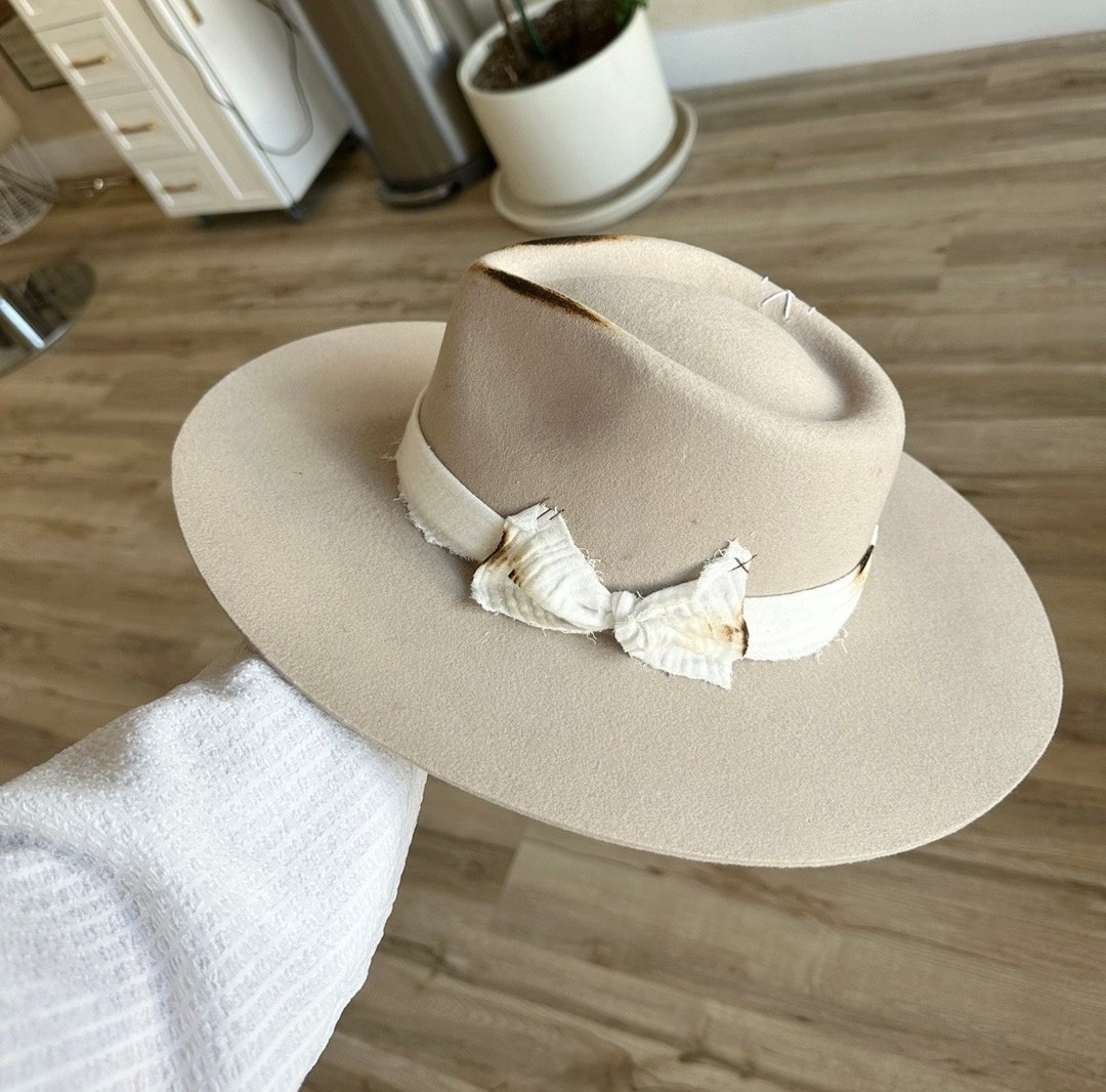 Wide Brim Hat - Cream Color - Star Burned Brim - 58cm - Available to ...
