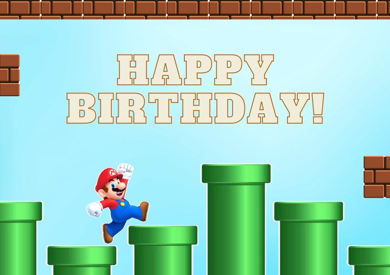 Birthday Card Mario - Etsy