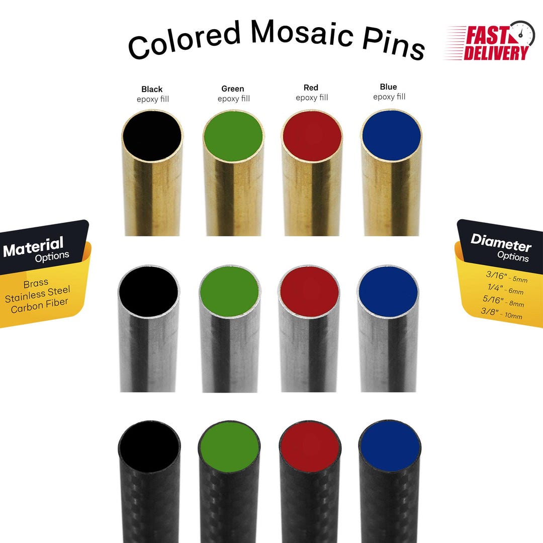 COLORED MOSAIC PINS - Brass - Steel - Carbon Fiber - Mosaic Pin for ...