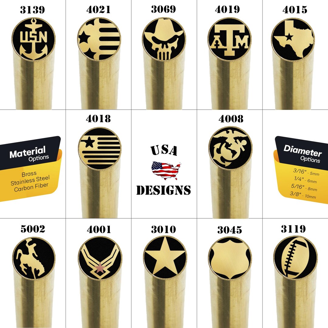 USA DESIGNS - 3/16in - 1/4in - 5/16in - 3/8in - BRASS Mosaic Pin for ...