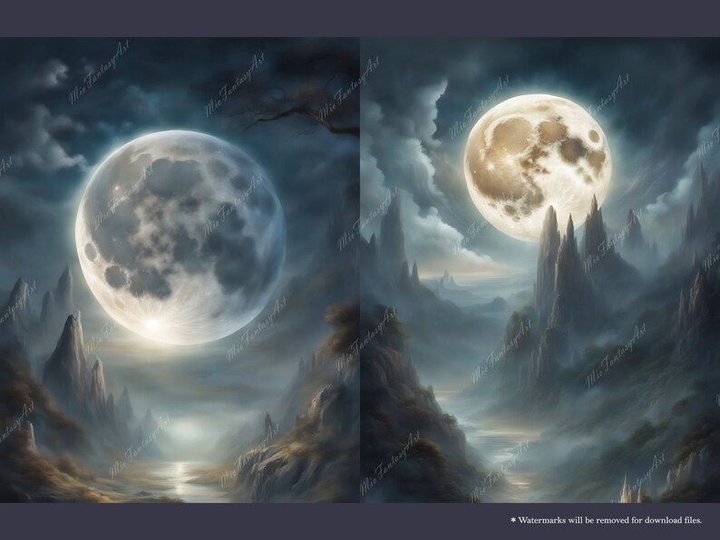 Fantasy Art Moon Bundle 3, Moon Wallpaper Printable Background for ...