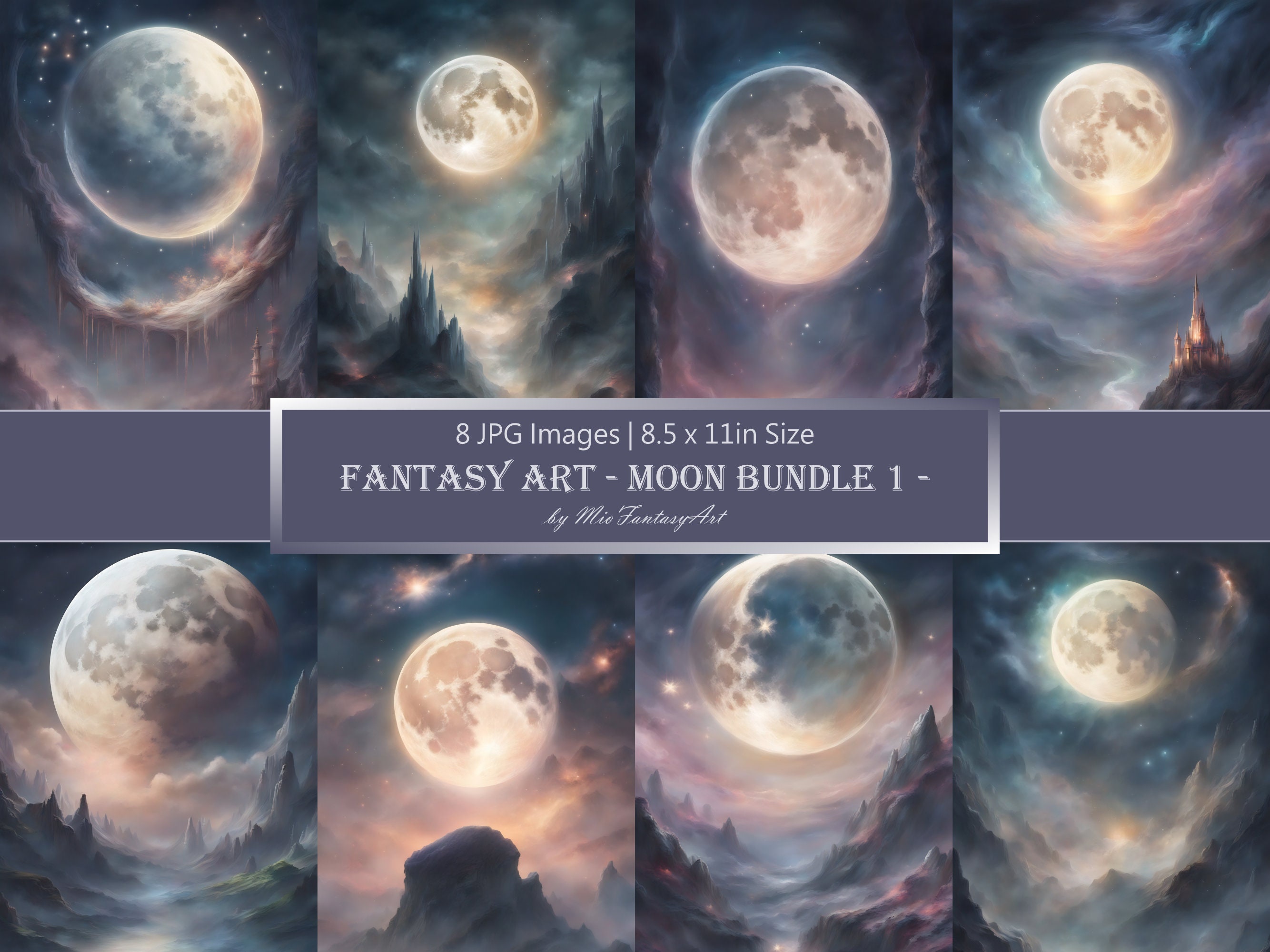 Fantasy Art Moon Bundle 1, Moon Wallpaper Printable Background for ...