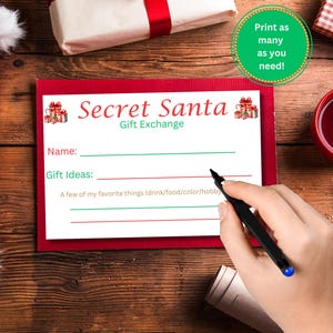 Secret Santa Gift Exchange Printable PDF, Christmas Gift List for ...