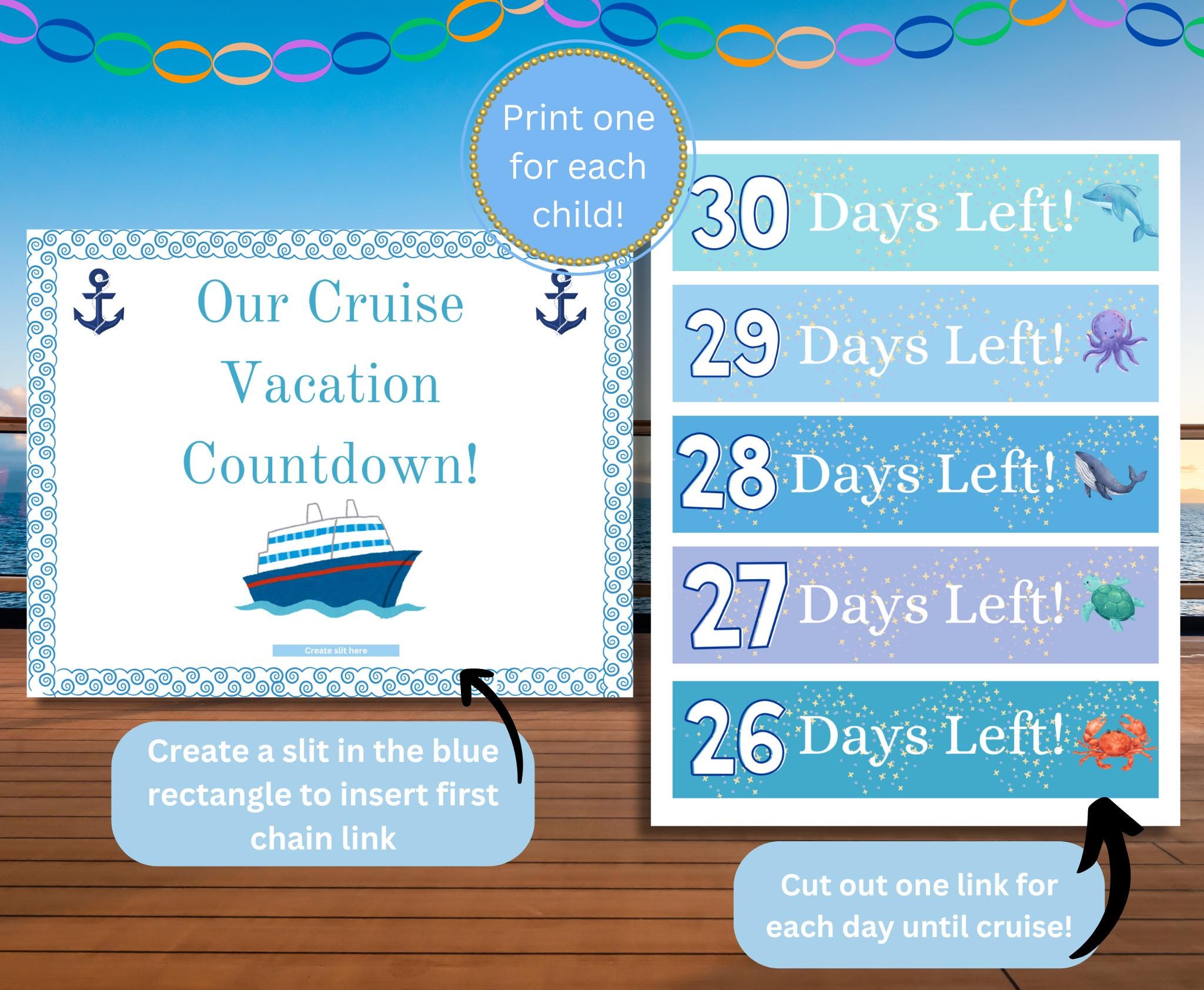 Cruise Vacation Paper Chain Countdown, Kids Cruise Activity, Spring ...