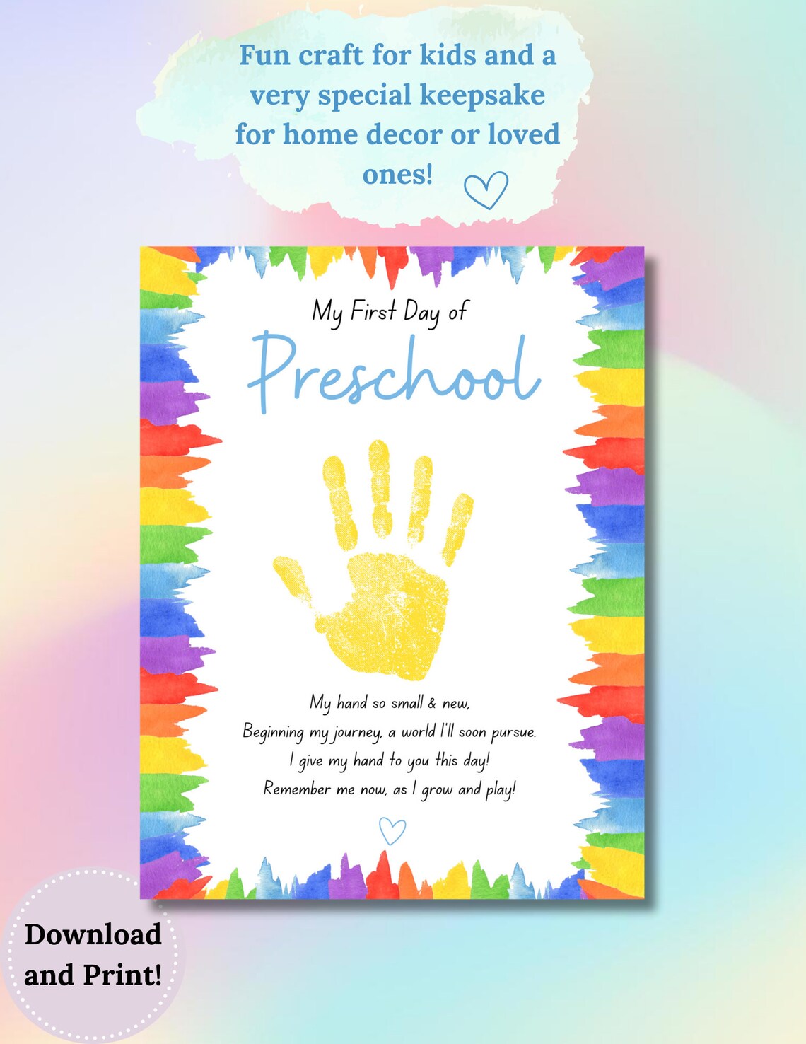 First Day of School Handprint Art, Back to School, Memorable First Day ...