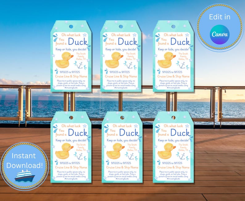 Editable Cruising Duck Tags, Printable Tags for Cruise Ship Ducks, DIY ...