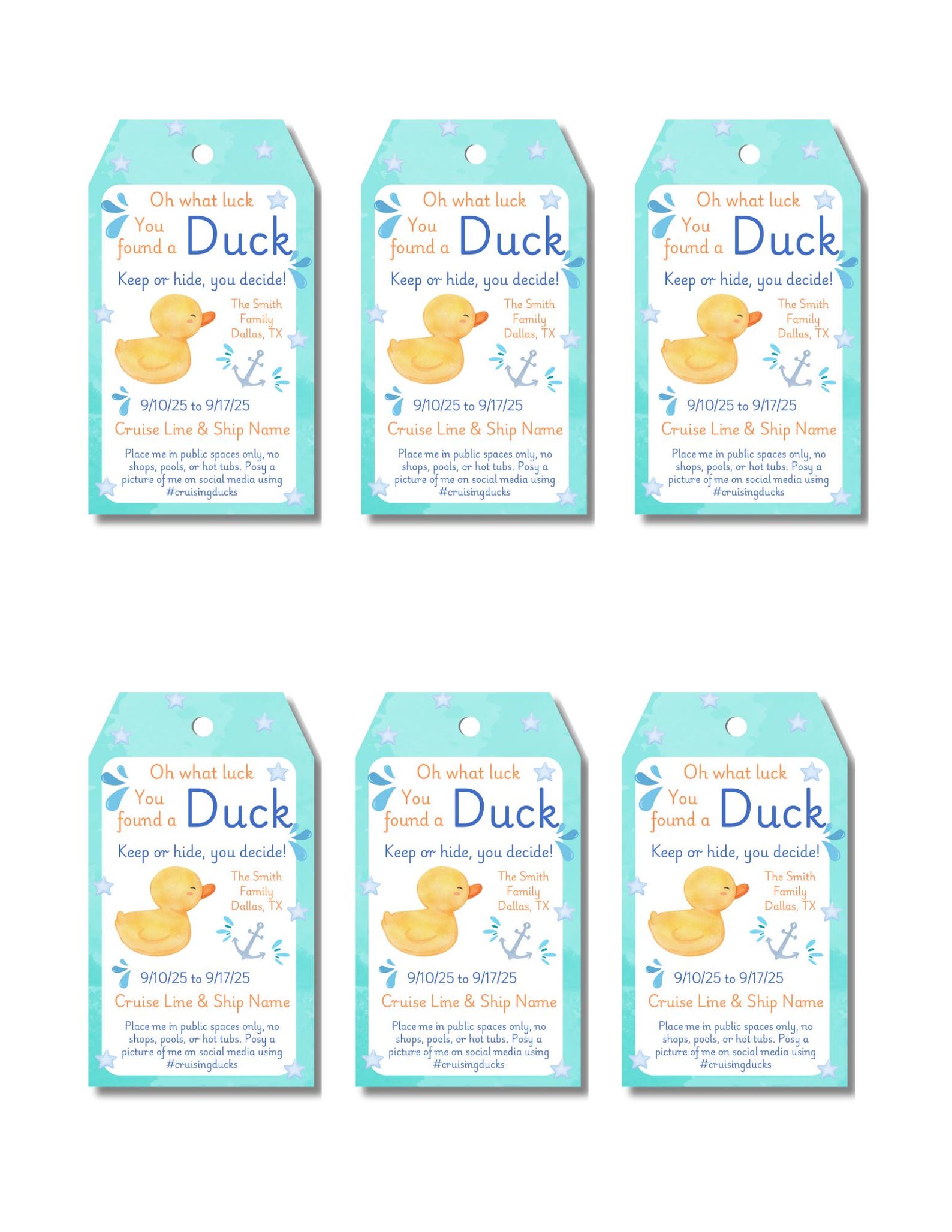 Editable Cruising Duck Tags, Printable Tags for Cruise Ship Ducks, DIY ...