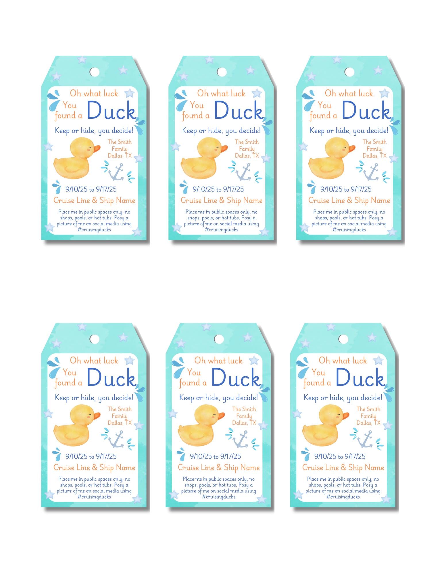 Editable Cruising Duck Tags, Printable Tags for Cruise Ship Ducks, DIY ...