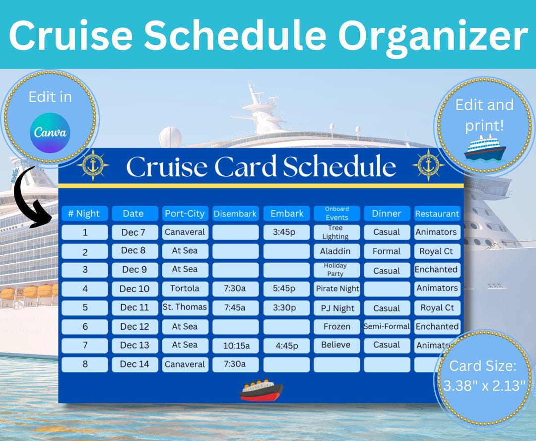 Cruise Line Deck Card Organizer | Cruise Schedule Card| Fish Extender ...