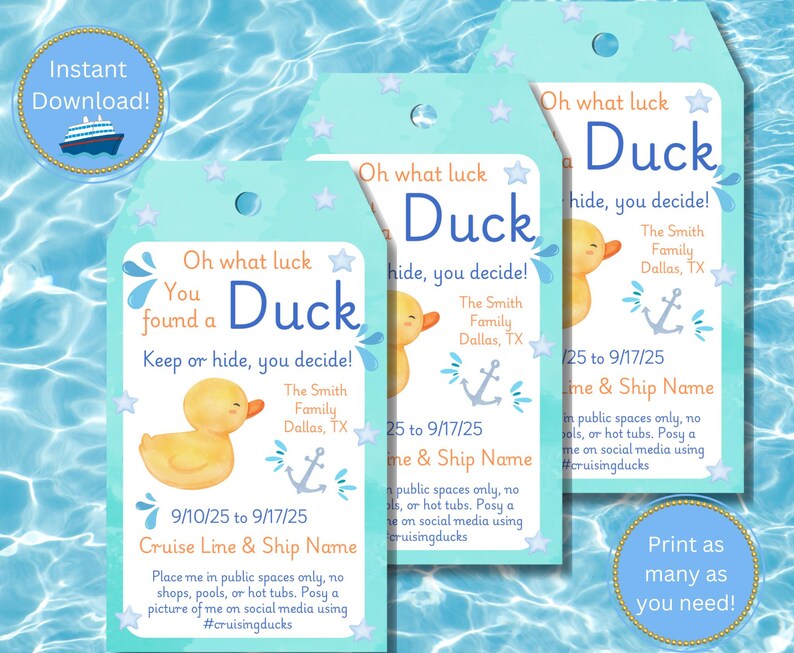 Editable Cruising Duck Tags, Printable Tags for Cruise Ship Ducks, DIY ...