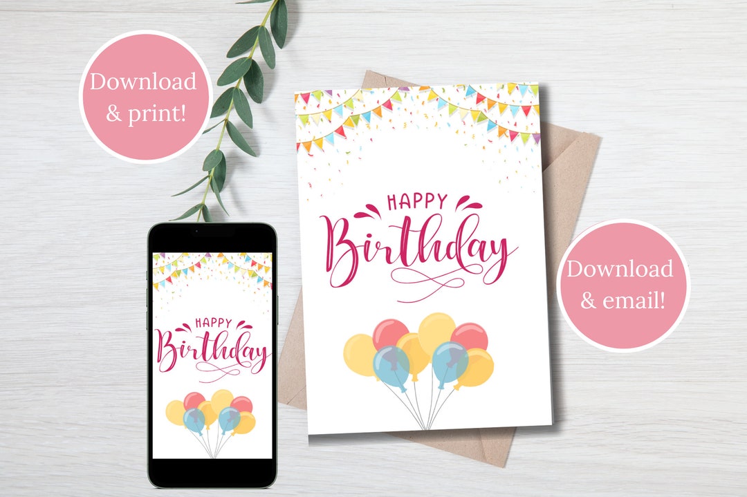 Happy Birthday Digital Card, Printable Greeting Card, Printable Card ...