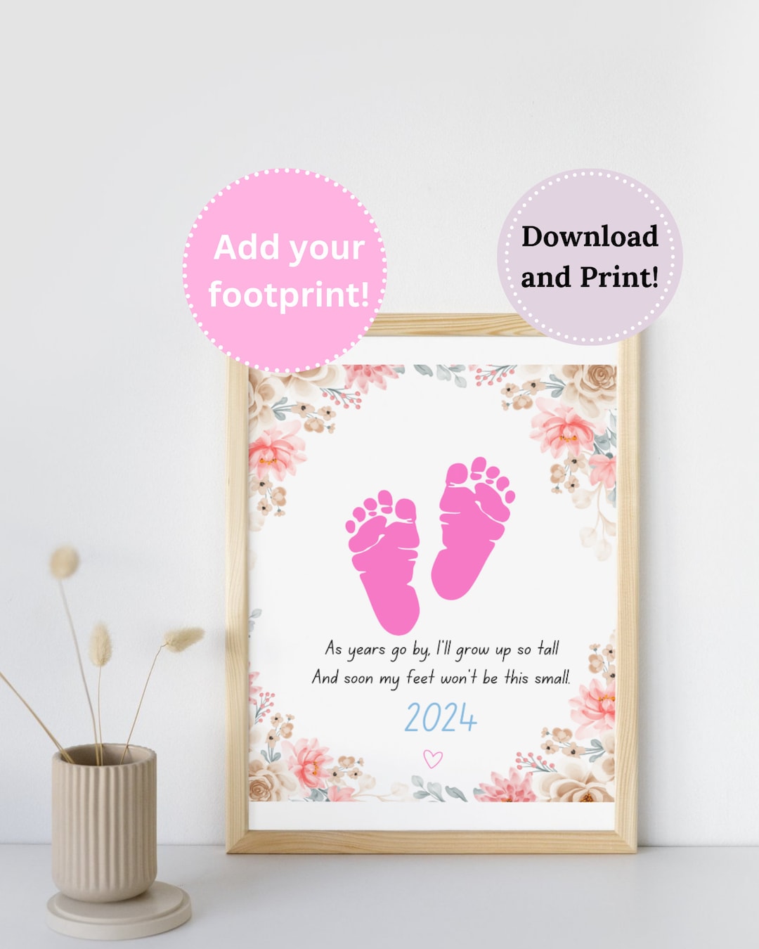 Adorable Newborn Pink Baby Footprint Art, Baby's First Footprint ...