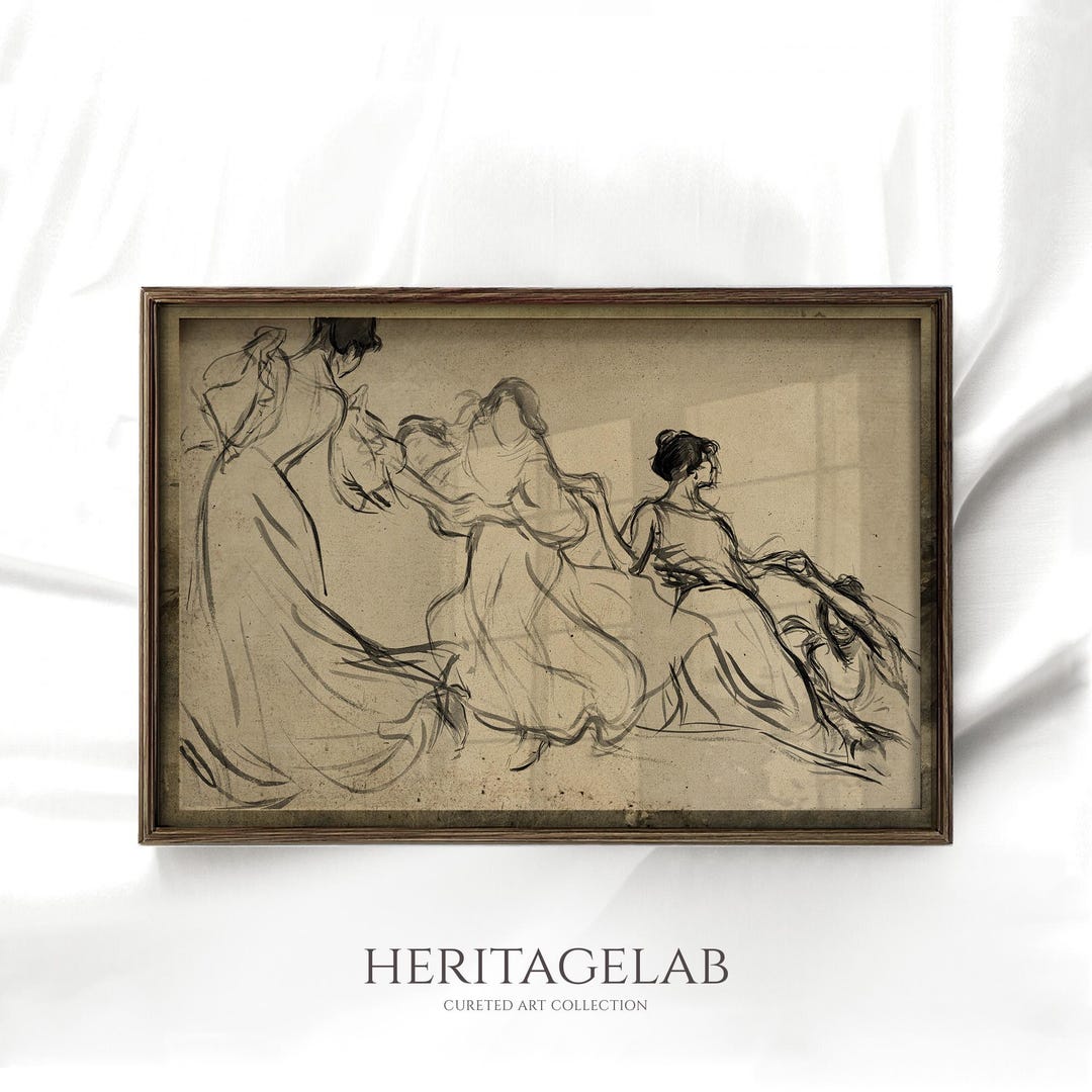 Vintage Abstract Minimalist Dancing Figure Sketch Art • Neutral Colors ...