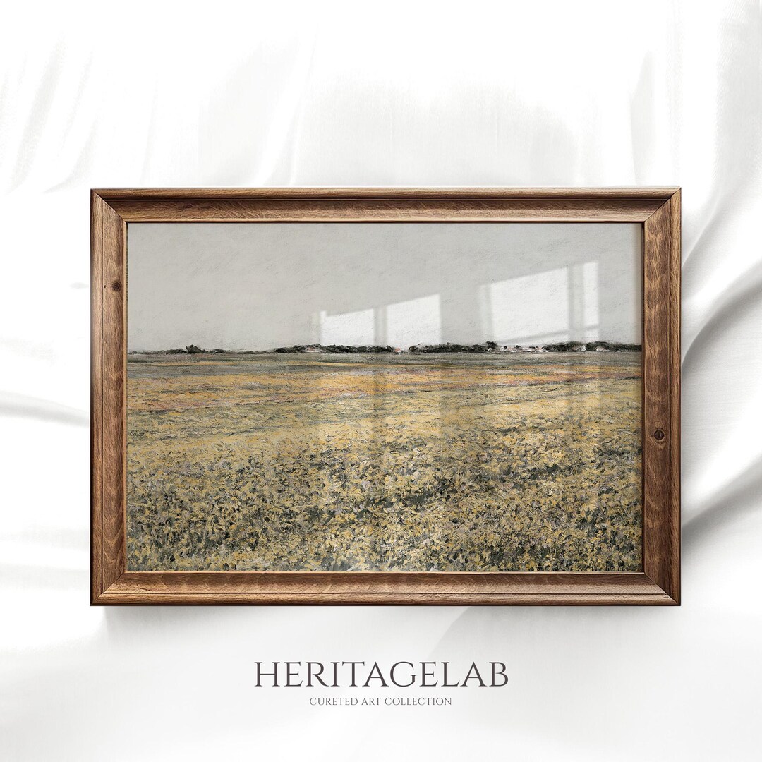 Vintage Yellow Field Painting Nature Art • Antique Pastoral Landscape ...