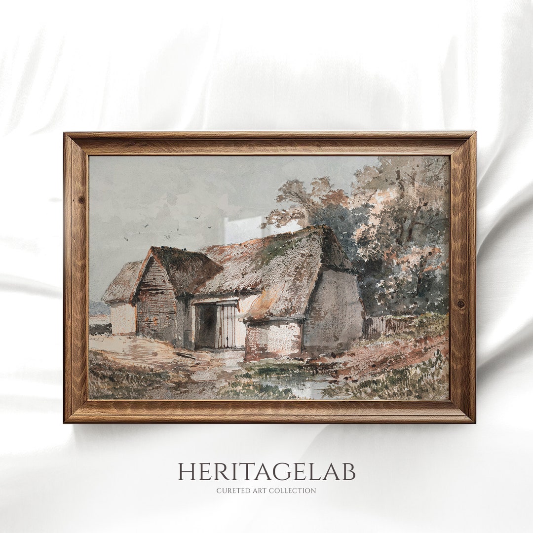 Rustic Cabin Landscape Art Print, Watercolor Painting for Cabin Wall ...