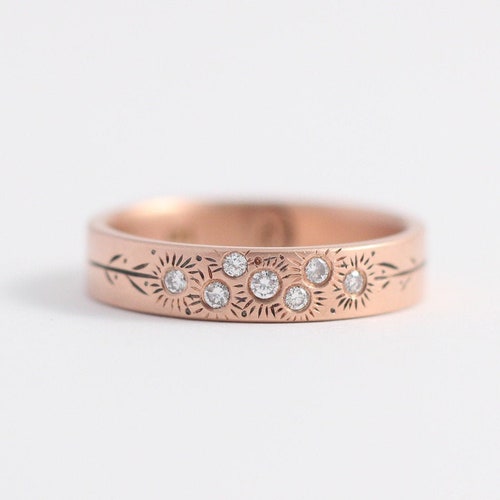 Botanical Rose Gold Wedding Ring Made With Ethical Gold and - Etsy