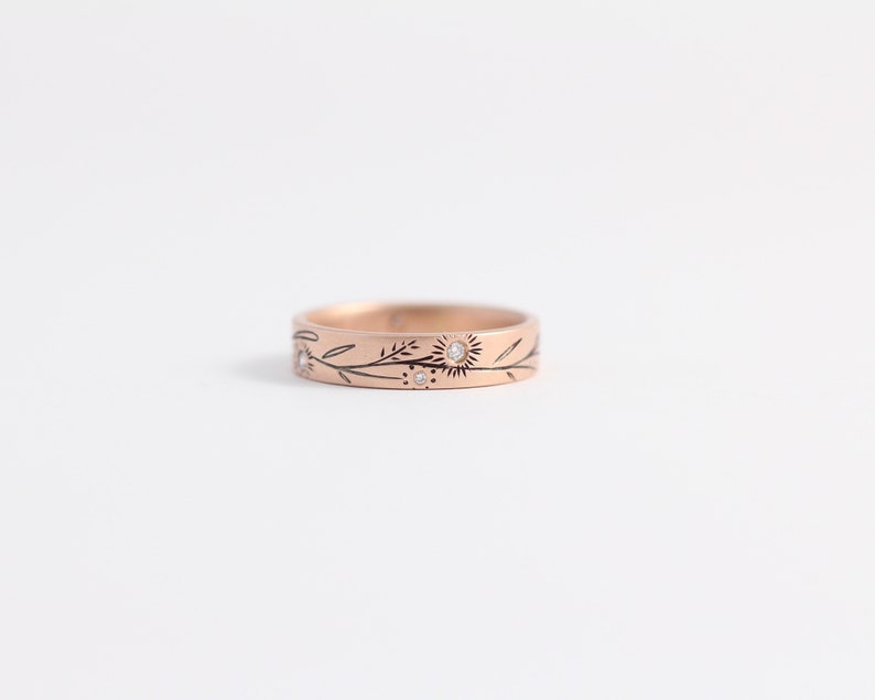 Botanical Rose Gold Wedding Ring Made With Ethical Gold and - Etsy