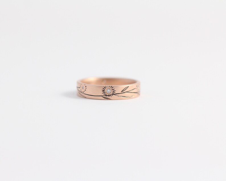 Botanical Rose Gold Wedding Ring Made With Ethical Gold and - Etsy