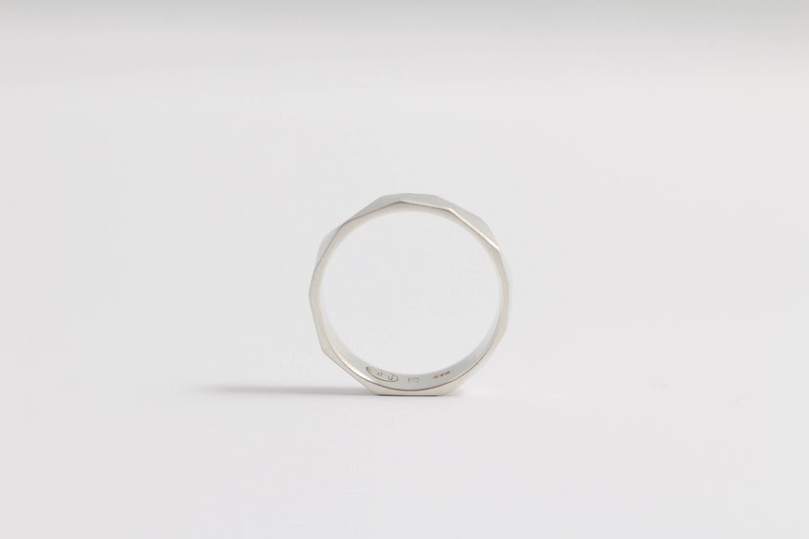 Modern Minimal Wedding Band in White Gold with Asymmetrical | Etsy