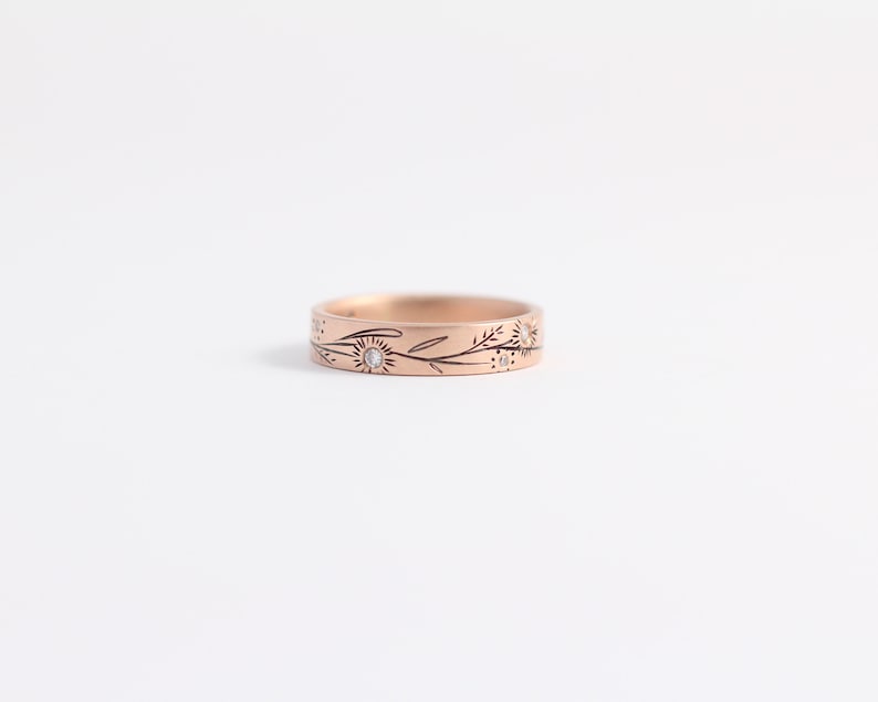 Botanical Rose Gold Wedding Ring Made With Ethical Gold and - Etsy