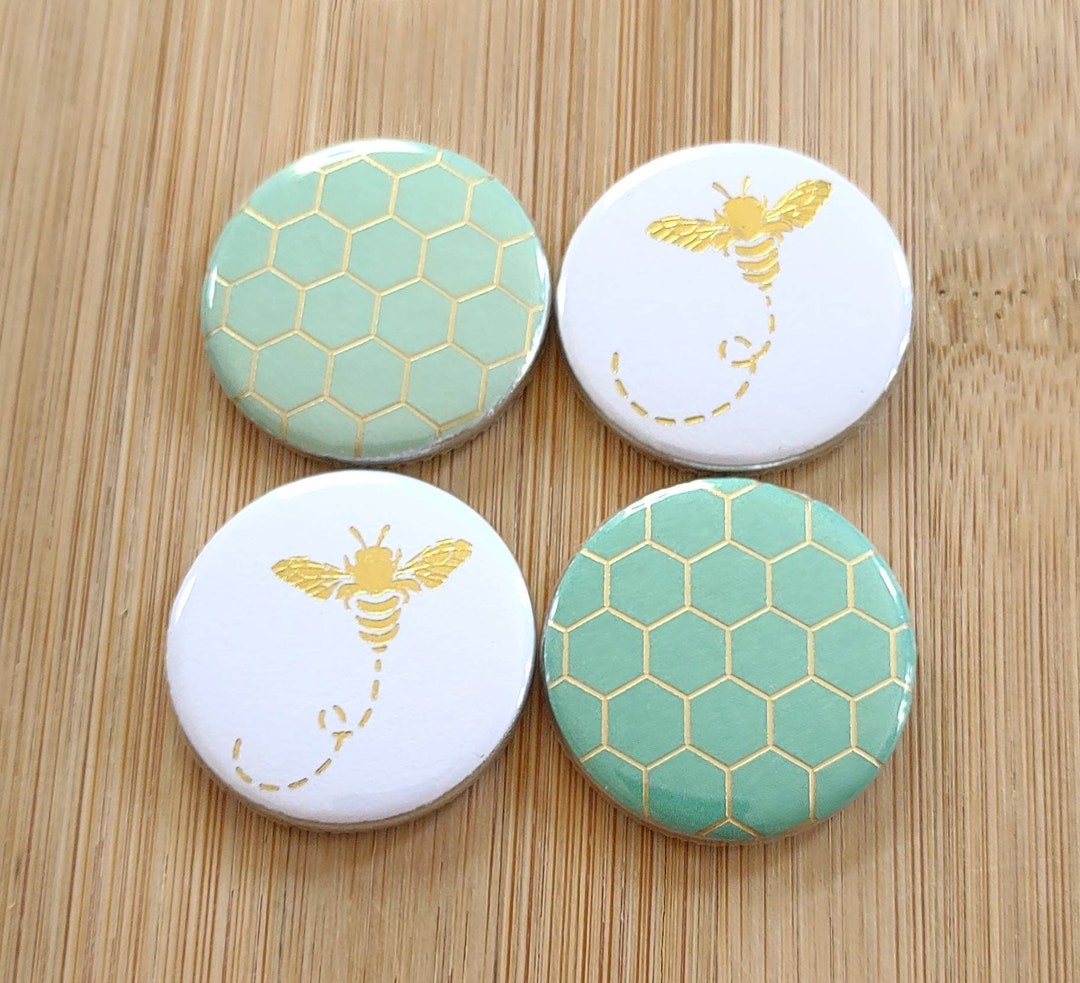 Gold Bee and Honeycomb Magnets, Set of Four Refrigerator Magnets, Bee ...