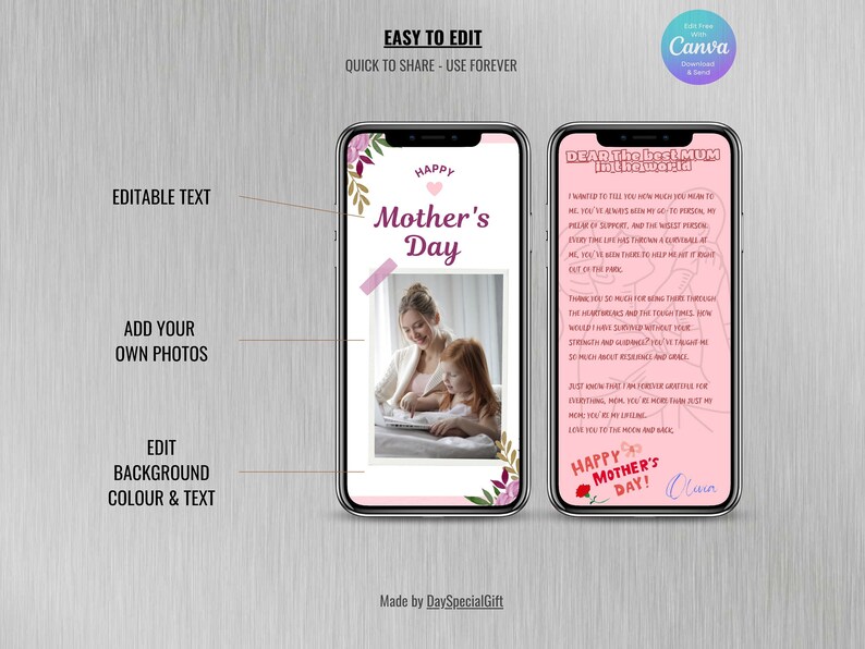 Animated Happy Mother's Day Card Template for Mobile Phone. Letter to ...