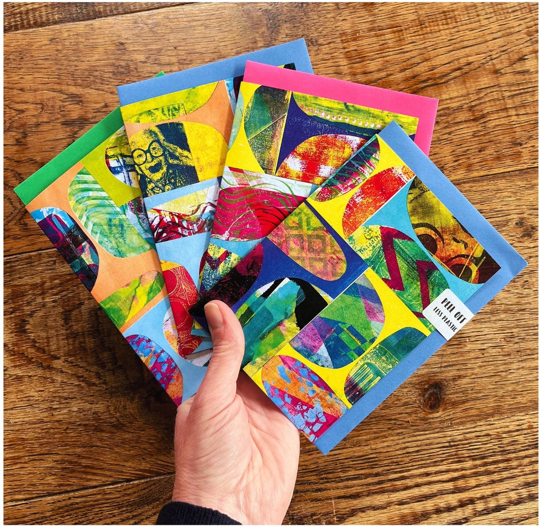 Vibrant Abstract Art Greeting Cards Set Pack of 4 Satin Finish 300gsm ...
