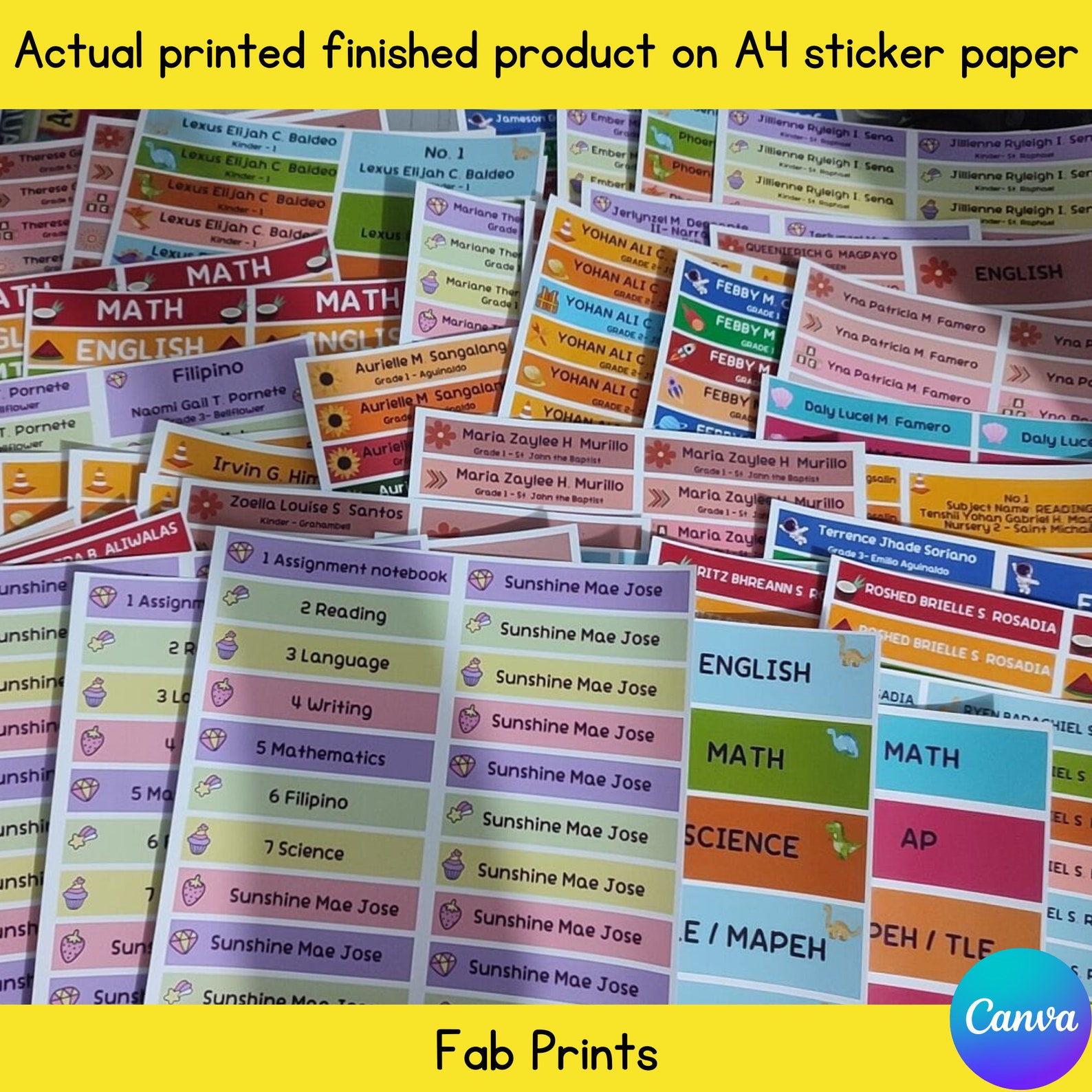 Name Stickers for School Kids Daycare Notebook Labels Personalized Customized Printable Sticker ...