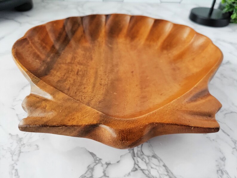 VTG Carved Wood Clamshell Clam Shell Bowl MCM Mid-century Modern Fruit ...