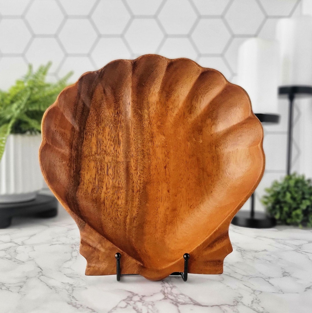 VTG Carved Wood Clamshell Clam Shell Bowl MCM Mid-century Modern Fruit ...