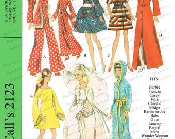 Vintage Mccalls 2239 for 7 1/2 - 8" Doll Clothes Sewing Pattern - Betsy ...