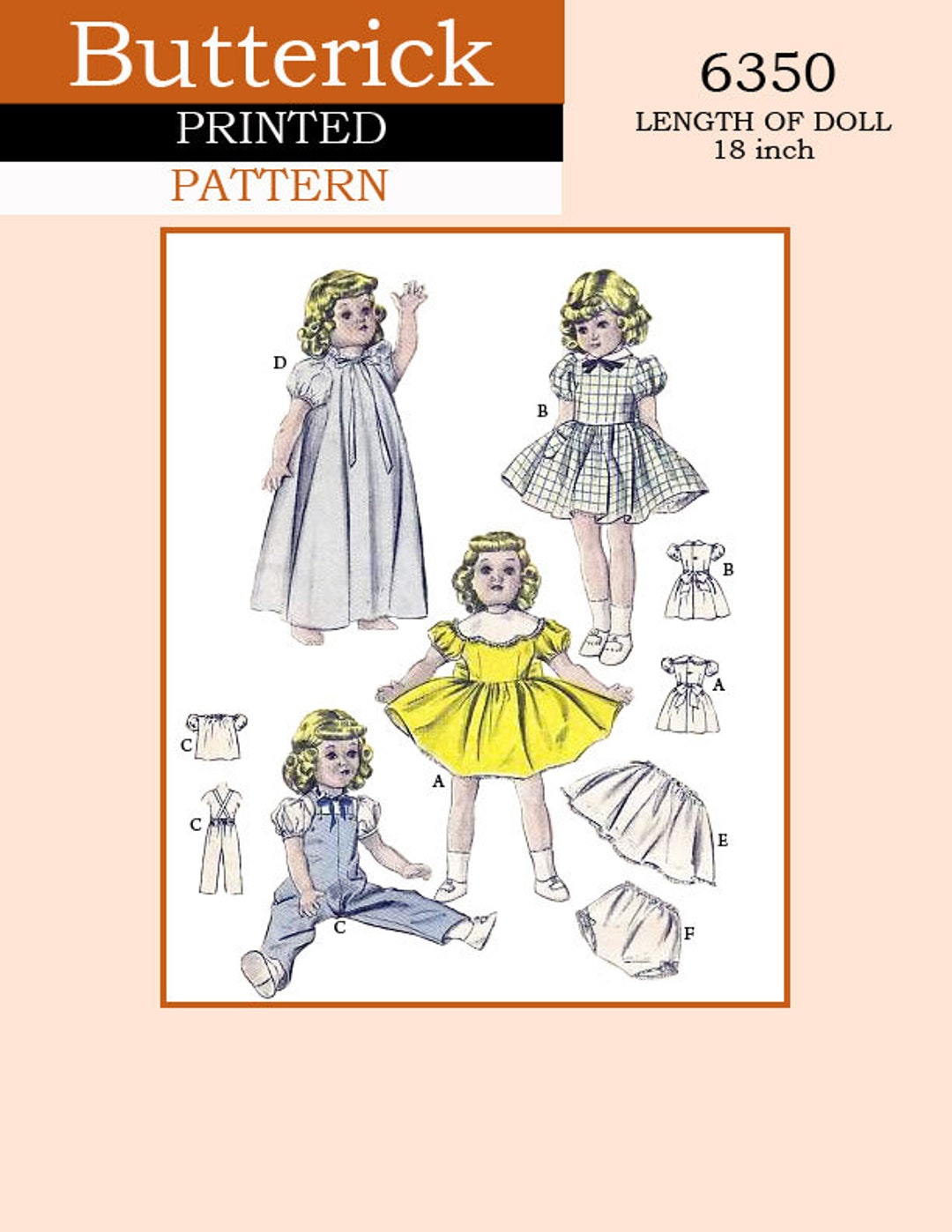 Butterick 6350 18 Inch Doll Clothes Sewing Pattern Reproduced Came Out ...
