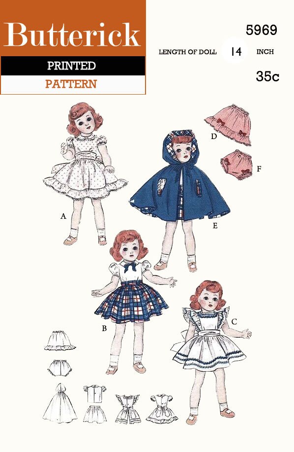 Butterick 5969 Reproduced Doll Sewing Pattern for 14 Inch Toni Doll - Etsy