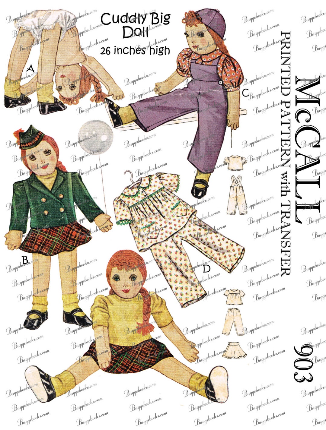 1940's Vintage Doll Sewing Pattern - 26 Inch Cuddly Big Doll - Pattern ...