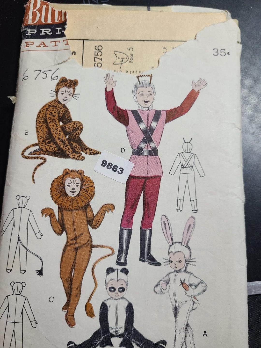 Vintage Animal Costumes Sewing Pattern 1950's Panda, Rabbit, Lion, Etc ...